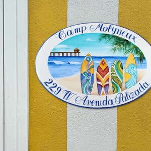 Surf House Number Sign: Ceramic Address Plaque With Family Name - Etsy