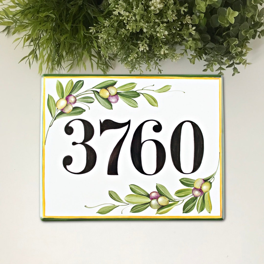 Custom Italian Ceramic House Number Sign: Olive Branch Address Plaque ...