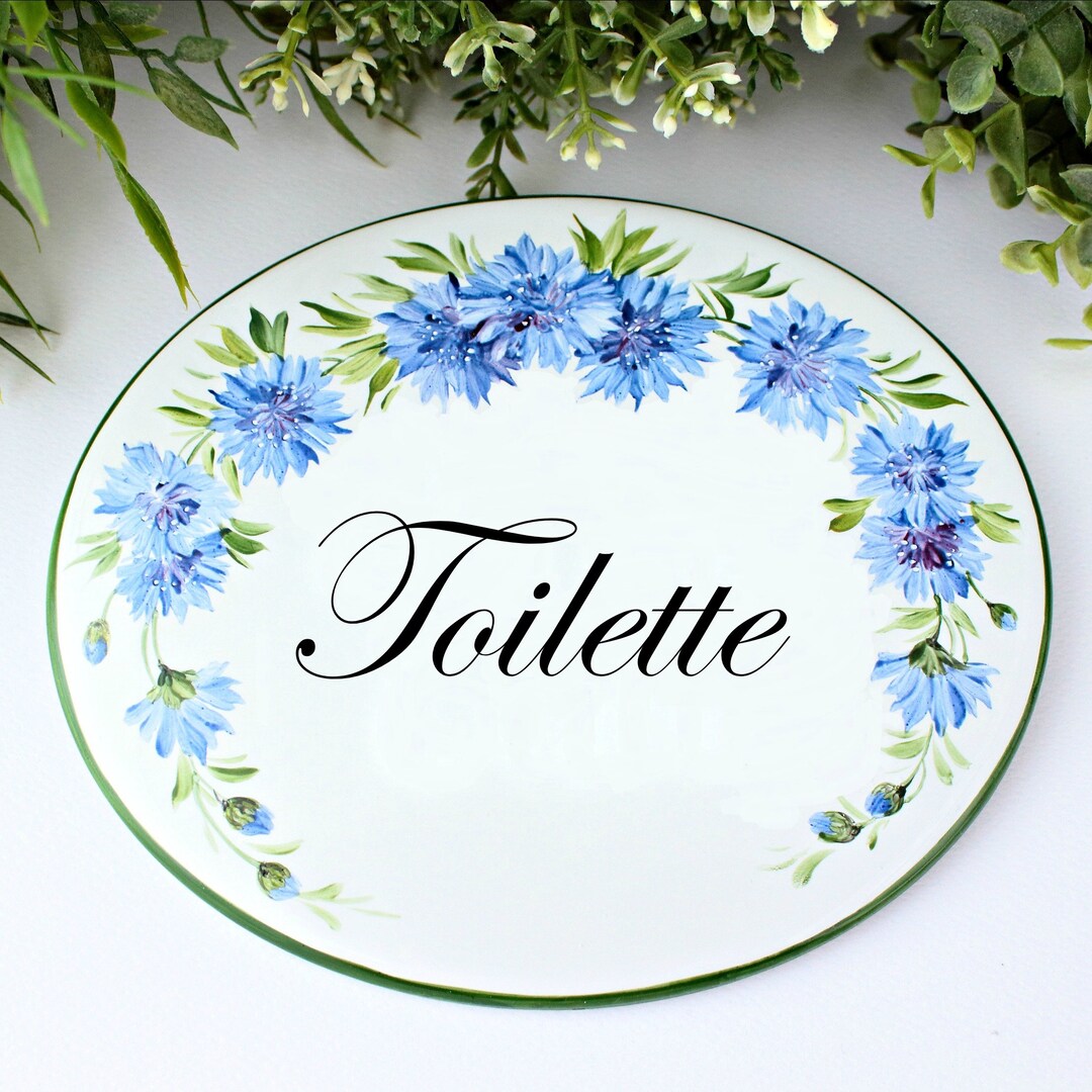 Personalized Cornflower Bathroom Sign - Blue Flowers Restroom Decor - Etsy