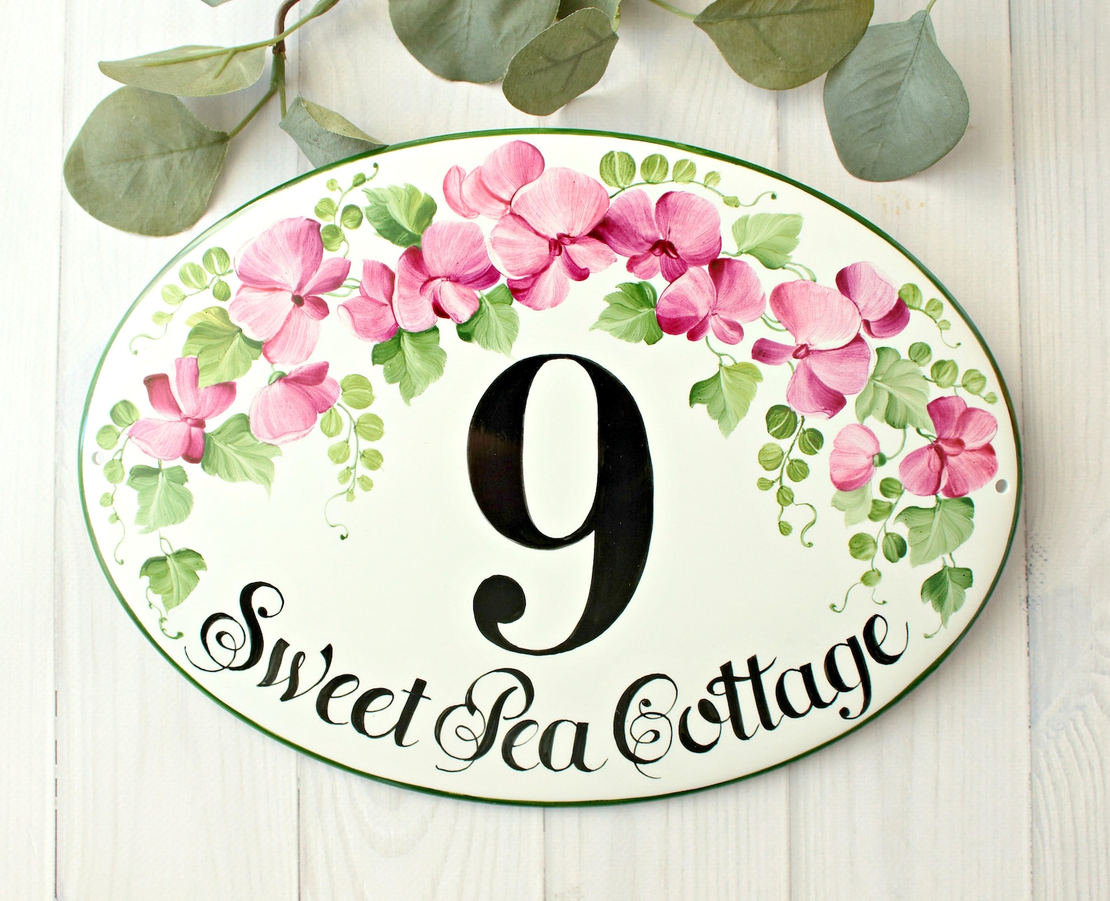 Pink Flowers House Number Plaque, Ceramic Cottage Name Sign, Address ...