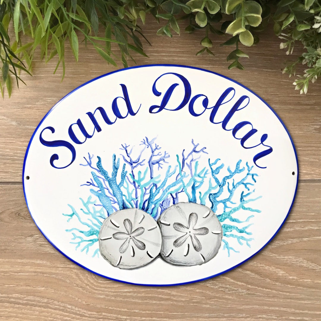 Personalized Beach Decor Ceramic Cottage Name Sign, Teal Coral, Sand ...