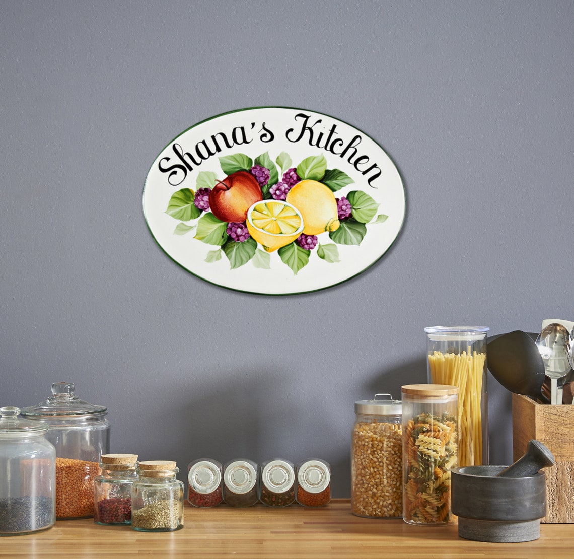 Ceramic Kitchen Sign With Apple Lemons Blackberries Custom - Etsy