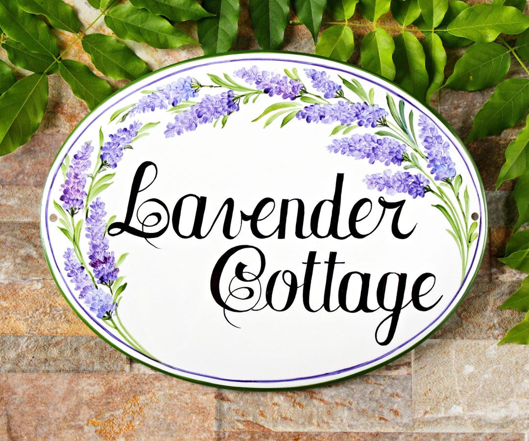 Lavender Cottage House Sign, Name Plaque for Outdoor, Ceramic Address ...