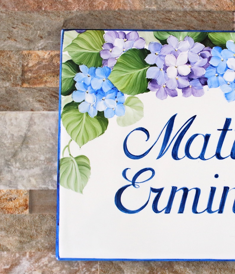 Blue Hydrangea House Numbers Tile - Custom Door Sign - Ceramic Address ...