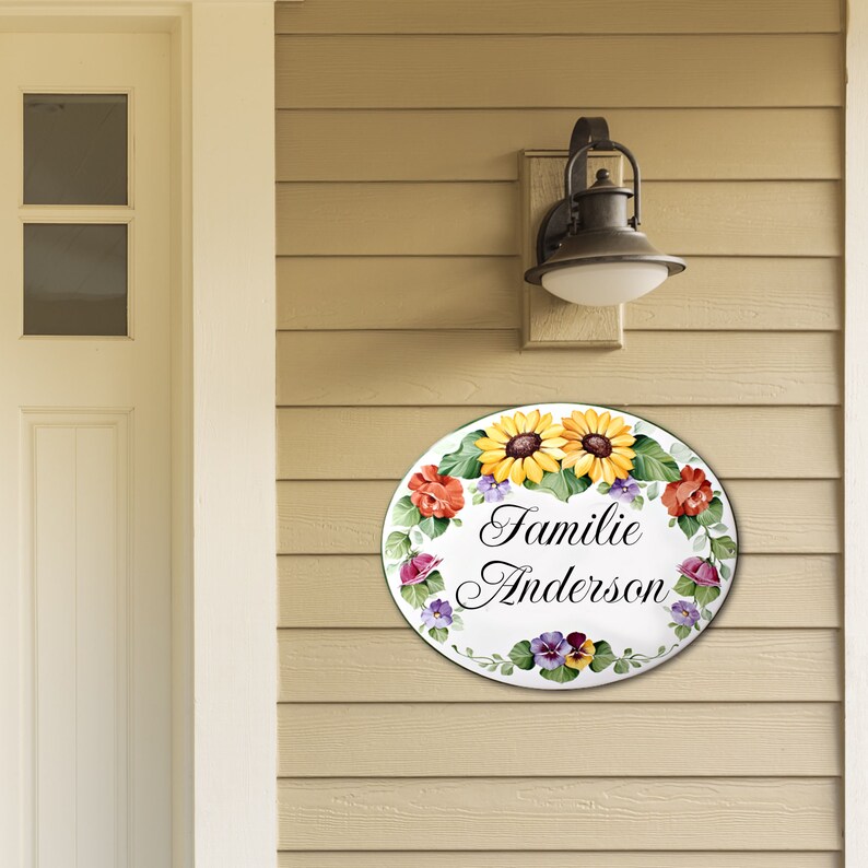 Floral House Number Sign, Custom Ceramic Name Sign for Cottage, Address ...