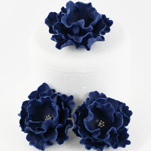 Navy Blue Fondant Flower 3pcs Peony Cake Flower Navy Blue - Etsy