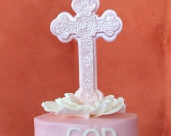 Cross cake topper Christening cake topper edible fondant | Etsy