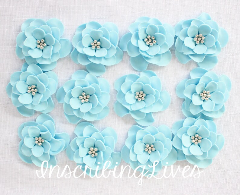 Light Blue Fondant Flowers 12 Vintage Light Blue Silver Edible | Etsy
