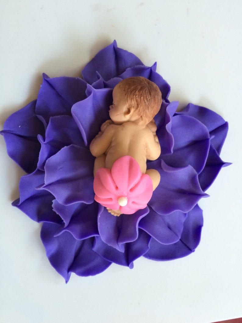 Baby shower cake topper girl on purple flower 3D figure edible | Etsy