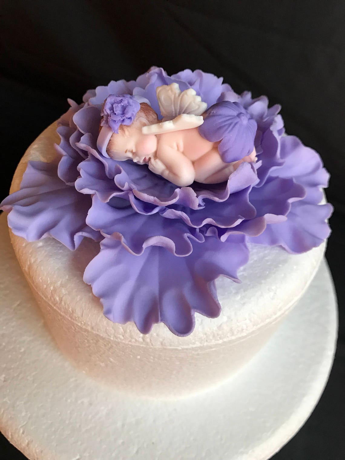 Fairy Baby Shower Cake Topper Girl Lavender Peony 3D Figures Edible ...