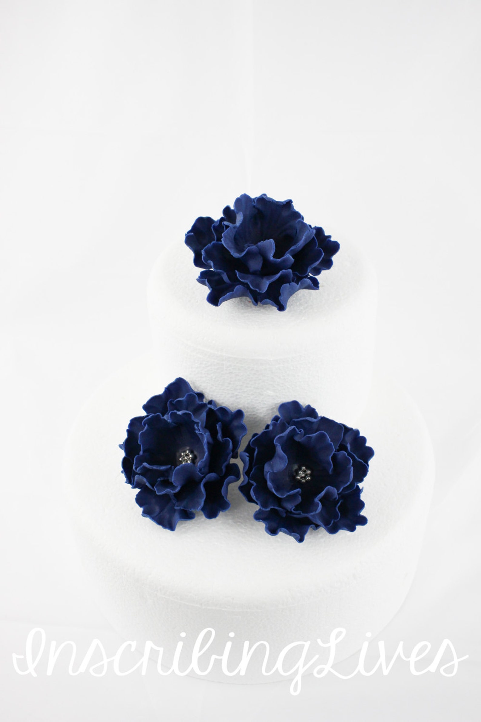 Navy Blue Fondant Flower 3pcs Peony Cake Flower Navy Blue - Etsy