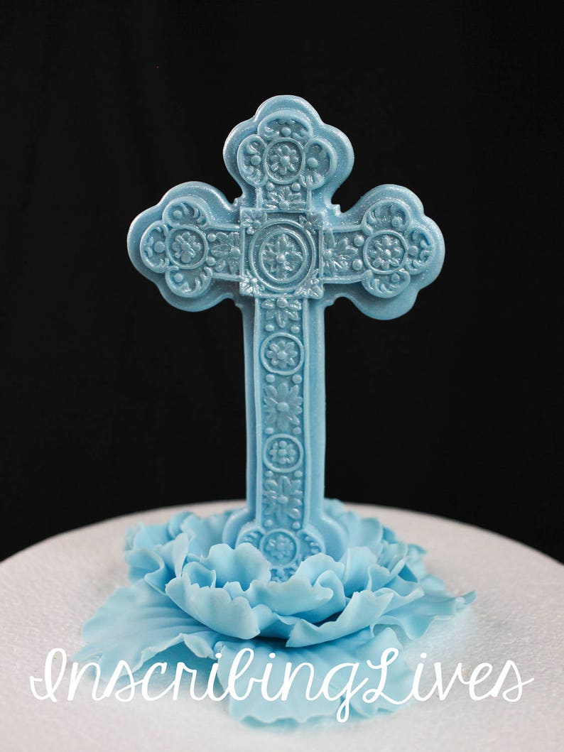 Baby blue Standing cross on flower cake topper cross cake | Etsy