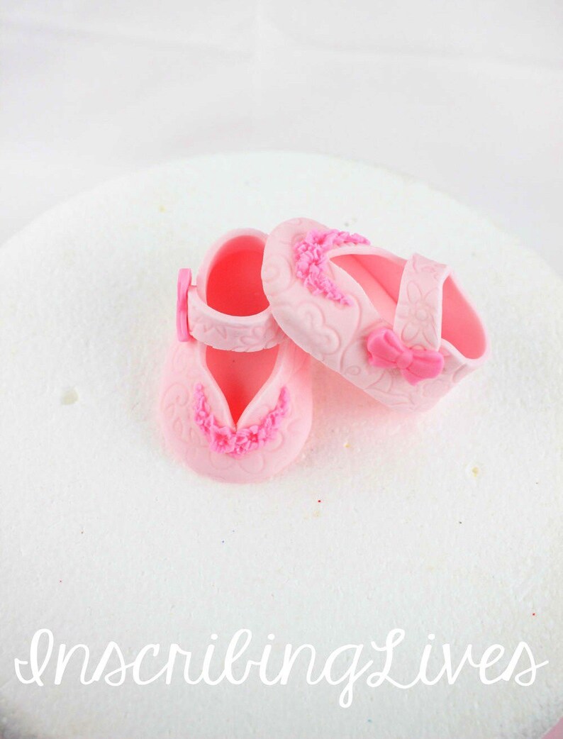 Pink baby shoes cake topper girl christening cake topper baby | Etsy
