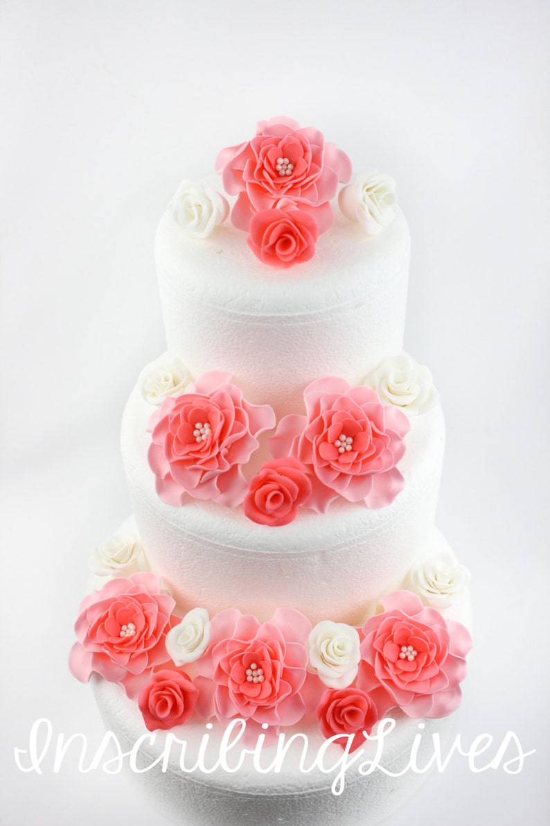 Coral Wedding Cake Toppers 18pcs Rose Fondant Flowers Coral - Etsy