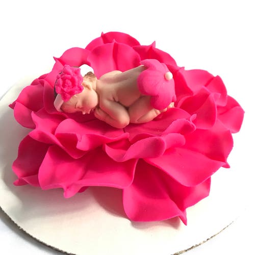Baby on Flower Cake Topper Girl Baby Shower Cake Topper Pink - Etsy