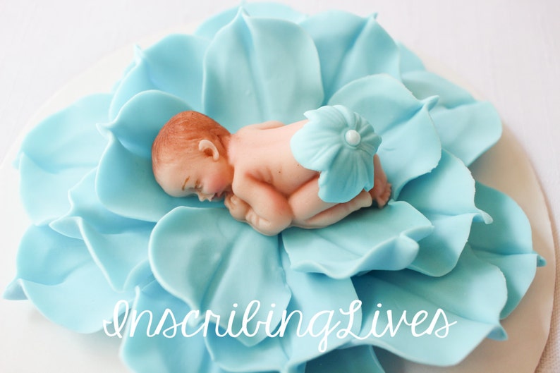 Fondant Baby Cake Topper Baby Shower Cake Topper Baby on a Flower ...