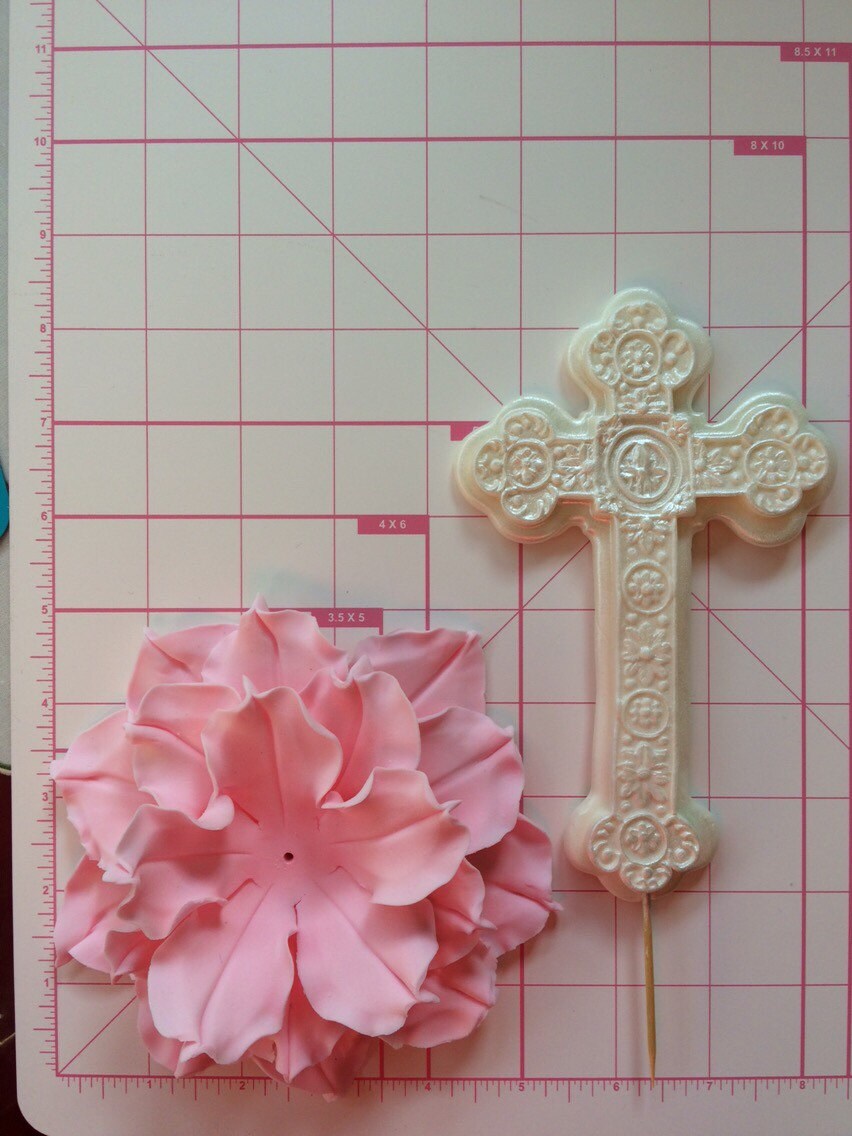 Standing Cross on Flower Cake Topper Christening Edible - Etsy