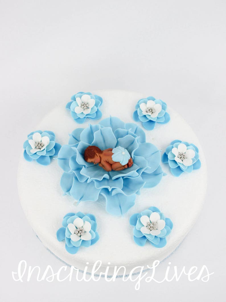 Boy Baby Shower Cake Topper Baby Blue Fondant Flowers Baby on | Etsy