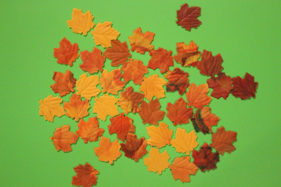 50 Fall Leaves Fondant Thanksgiving Edible Cupcake Cake Cookie Toppers ...