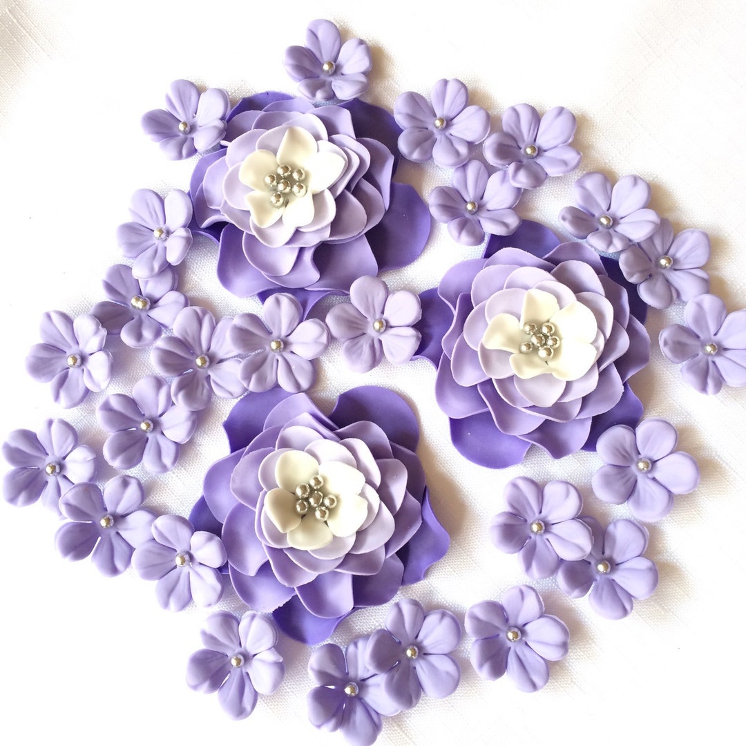 Flower Cake Topper 27pcs Wedding Cake Decorations Edible Fondant ...