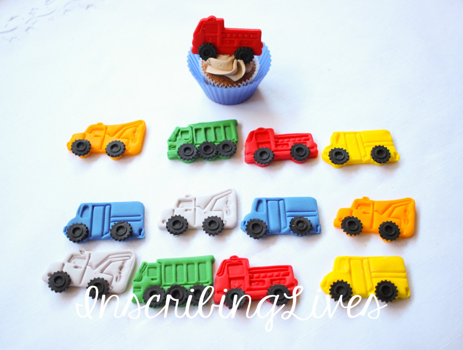 Truck Cupcake Toppers 12pcs Edible Fondant Trucks Firetruck - Etsy