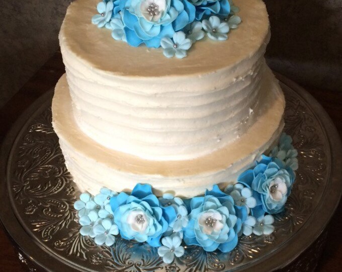 Wedding Cake Flower Topper 42pcs Edible Fondant Flowers Light Blue ...