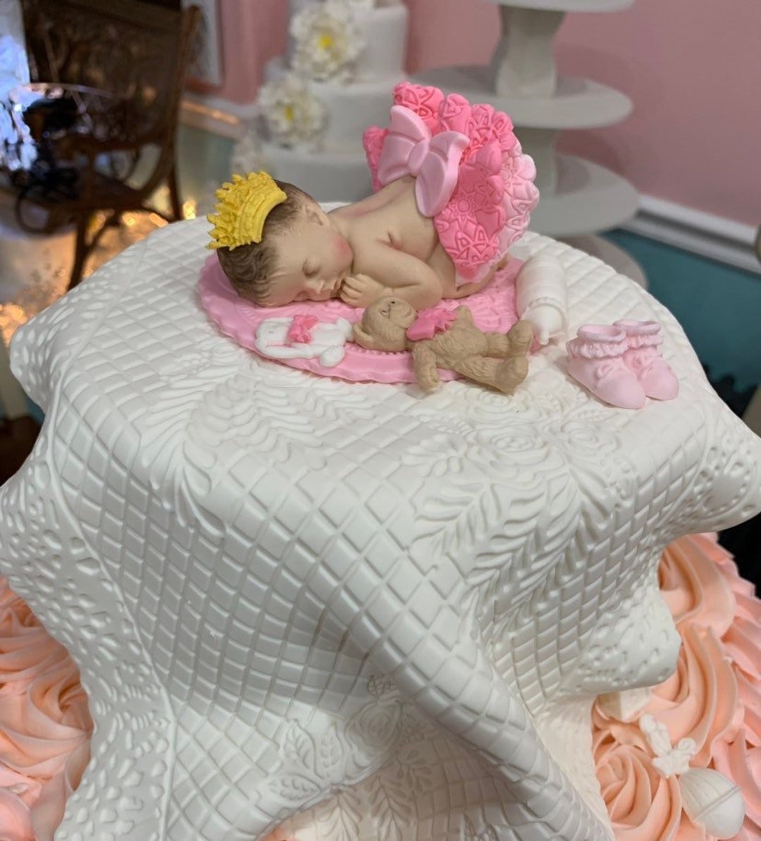 Pink Princess Baby Shower Cake Topper Tutu Baby Cake Topper Girl Edible ...