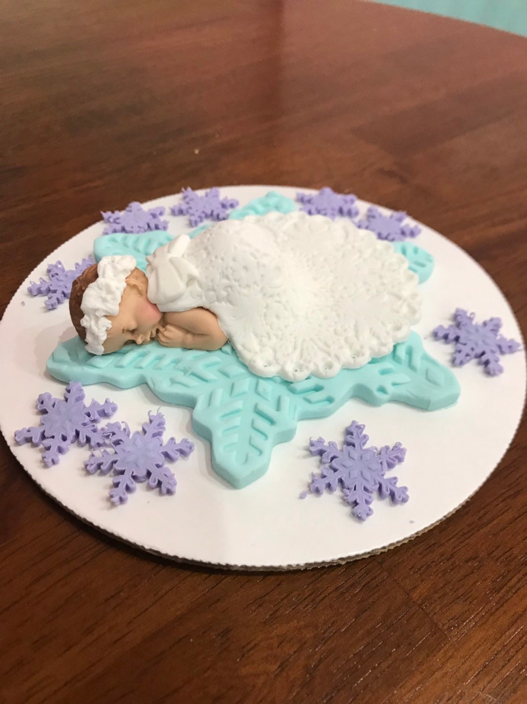 Snowflake Baby Shower Cake Topper Girl Princess Frozen Teal Winter ...