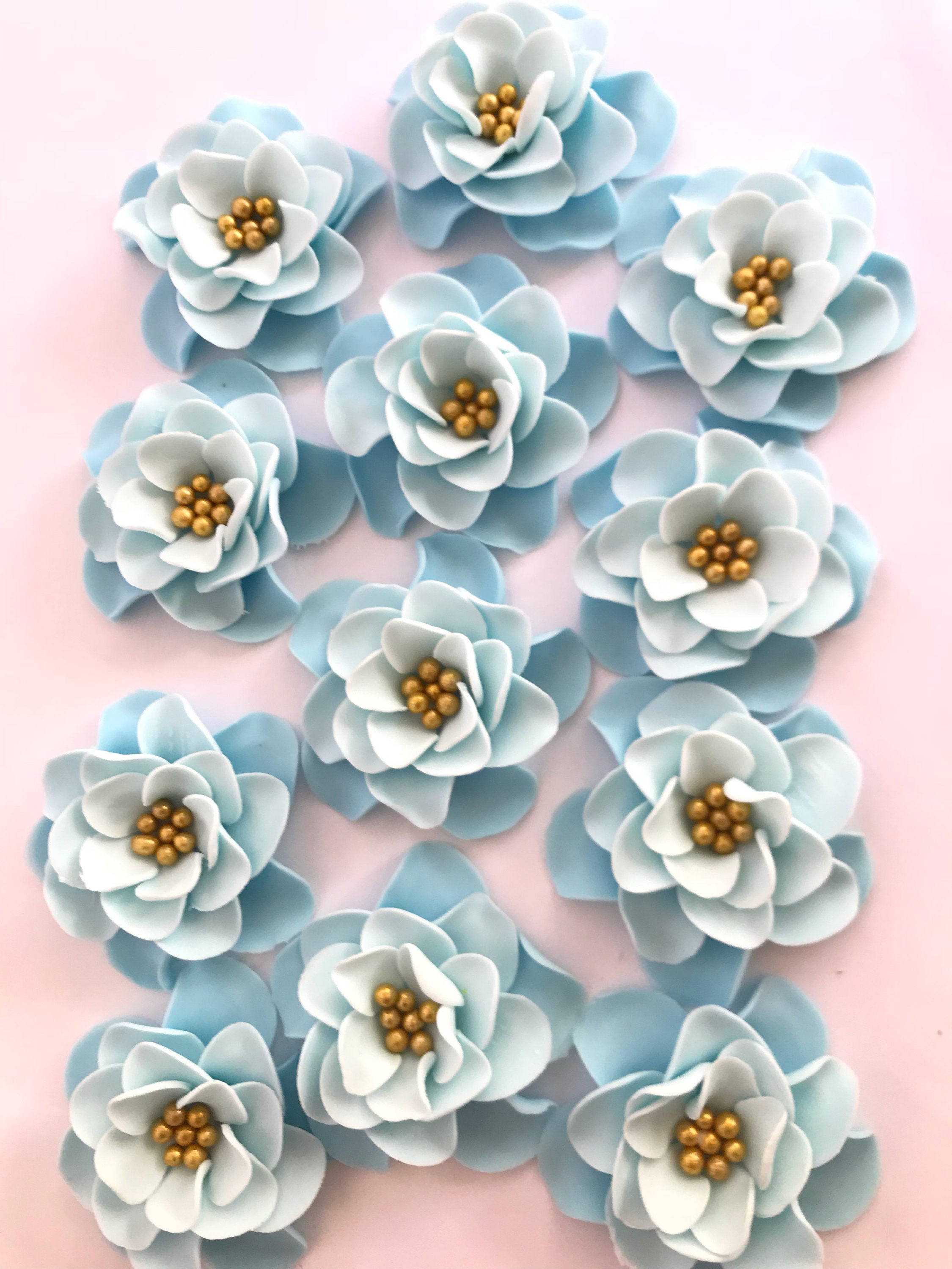 Fondant flowers 12pcs Vintage baby blue Ombre edible cake | Etsy