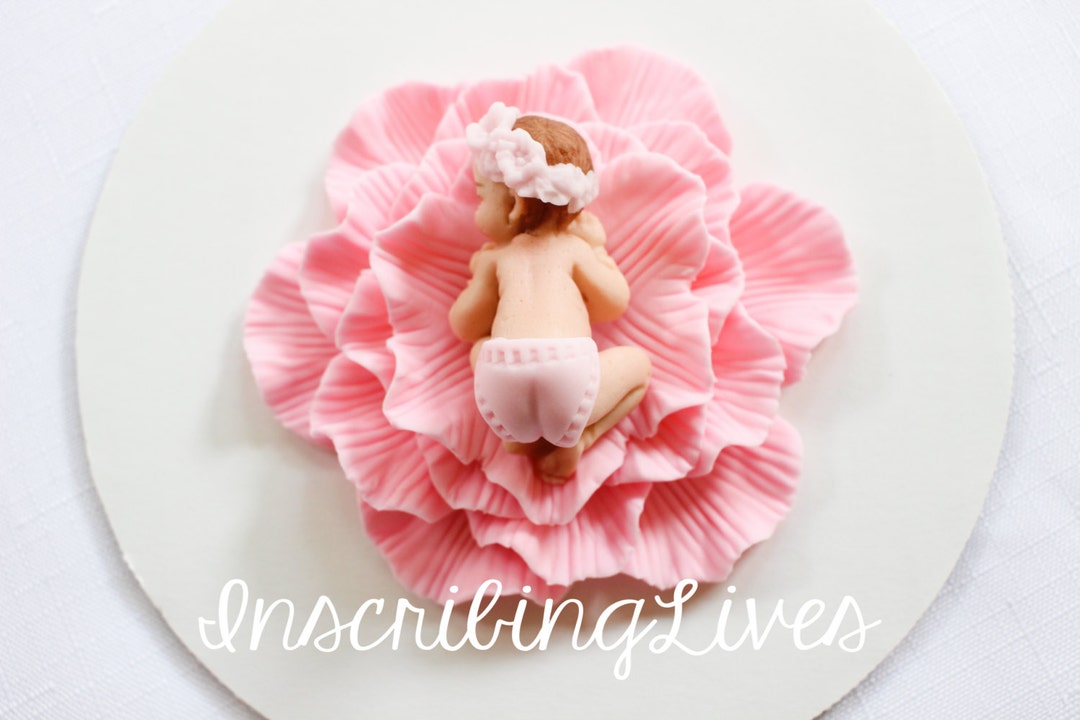 Fondant Mini Baby Cake Topper Pink Baby Shower Cake Topper Baby Girl on ...