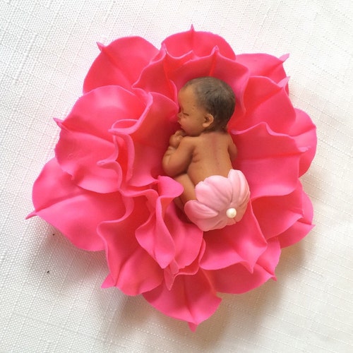 Baby on Flower Cake Topper Girl Baby Shower Cake Topper Pink - Etsy