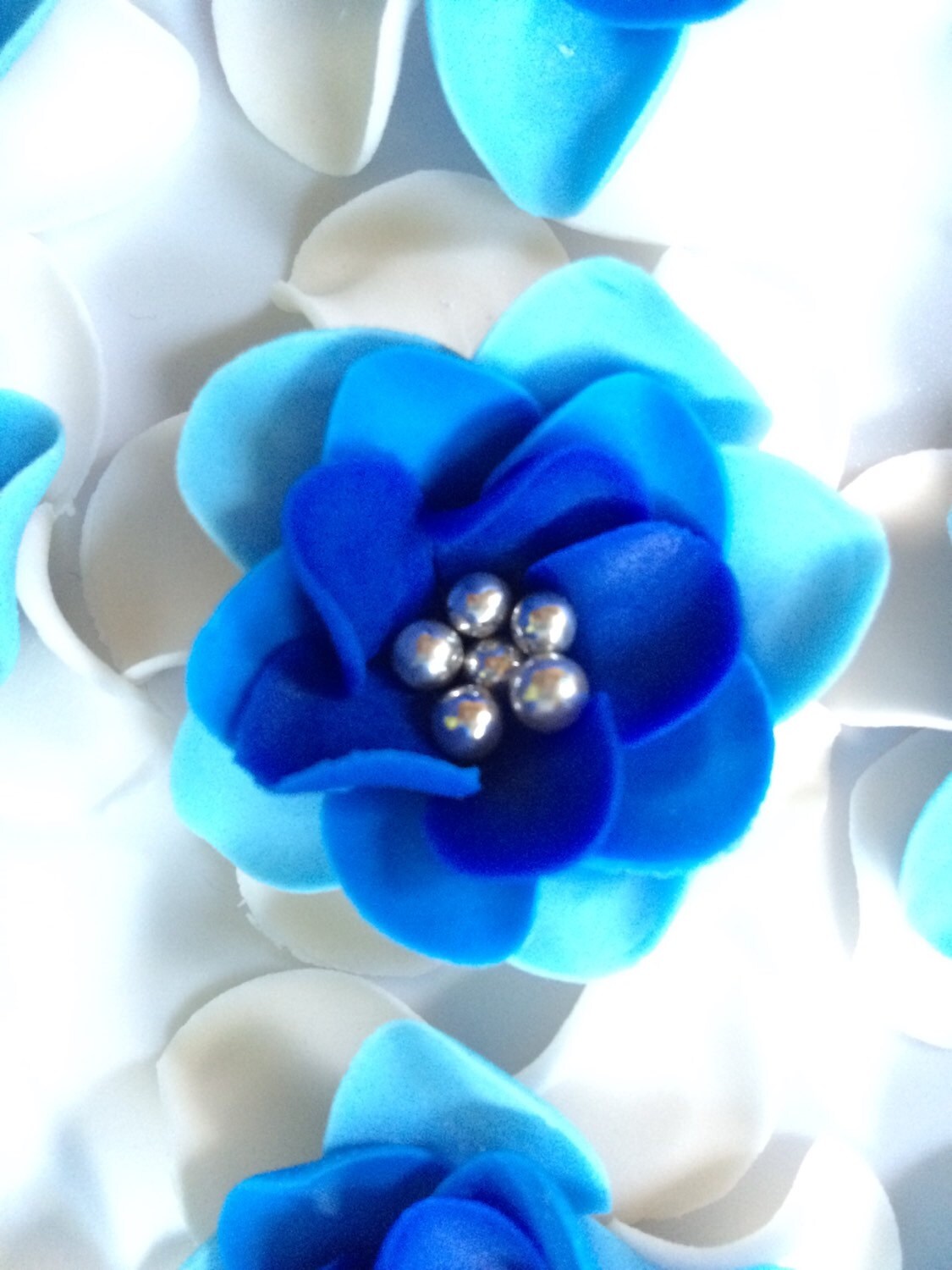 Fondant Flowers 12pcs Cupcake Toppers Vintage Ivory Royal Blue | Etsy