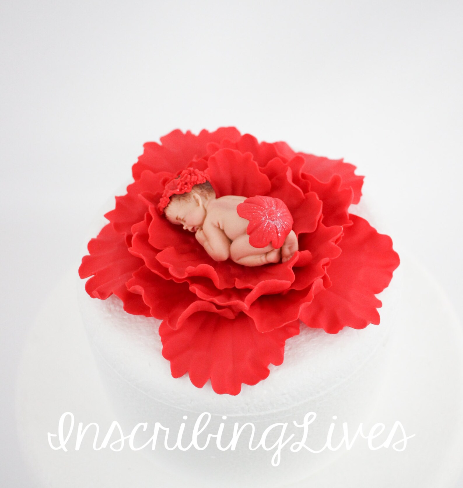 Red Baby Shower Cake Topper Girl Baby on Flower Peony 3D - Etsy