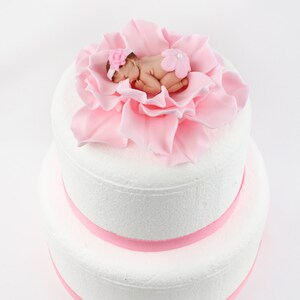 Baby on Flower Cake Topper Girl Baby Shower Cake Topper Pink Lily 3D ...