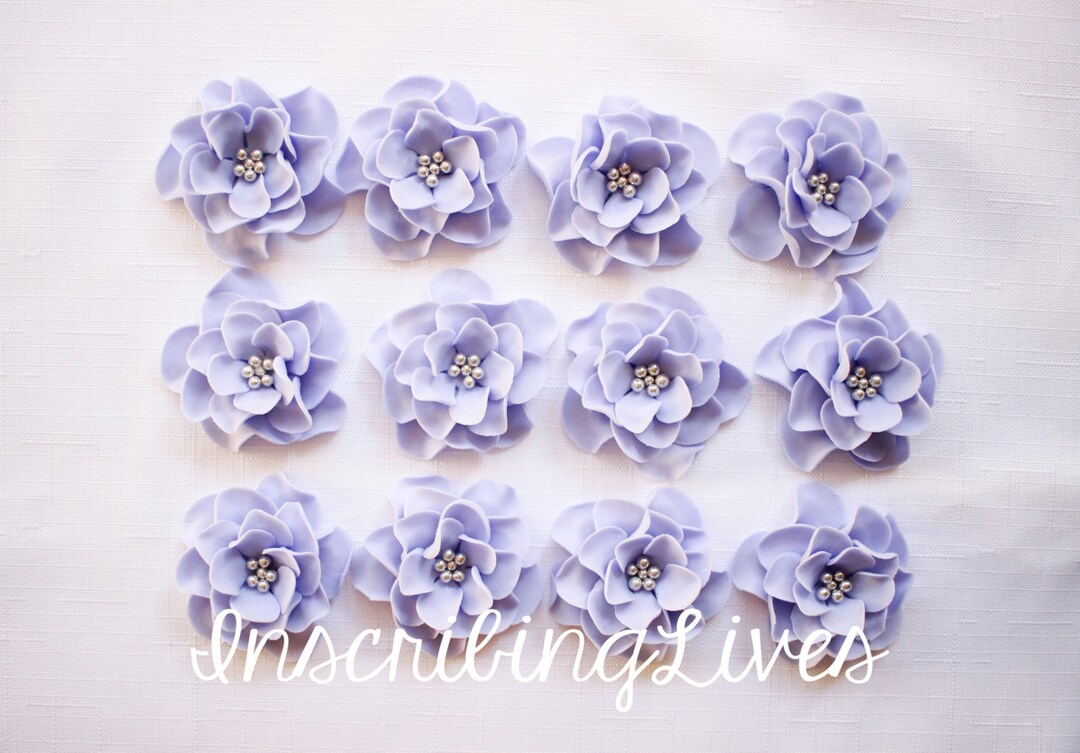 Vintage Periwinkle Silver Fondant Flowers 12pcs Edible Flowers Cake ...