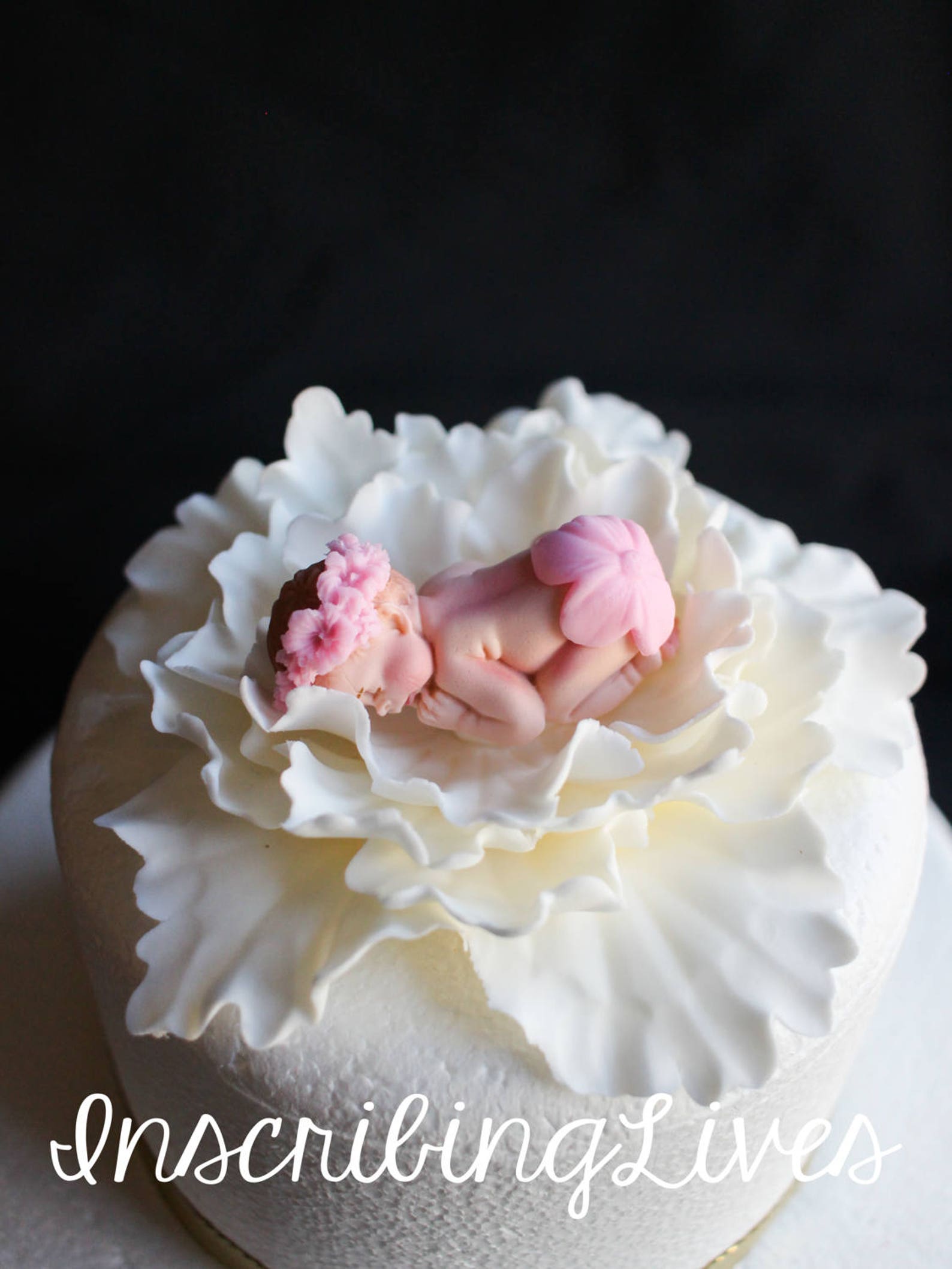 Baby Girl Cake Topper Edible Cake Decorations Baby on White Peony ...