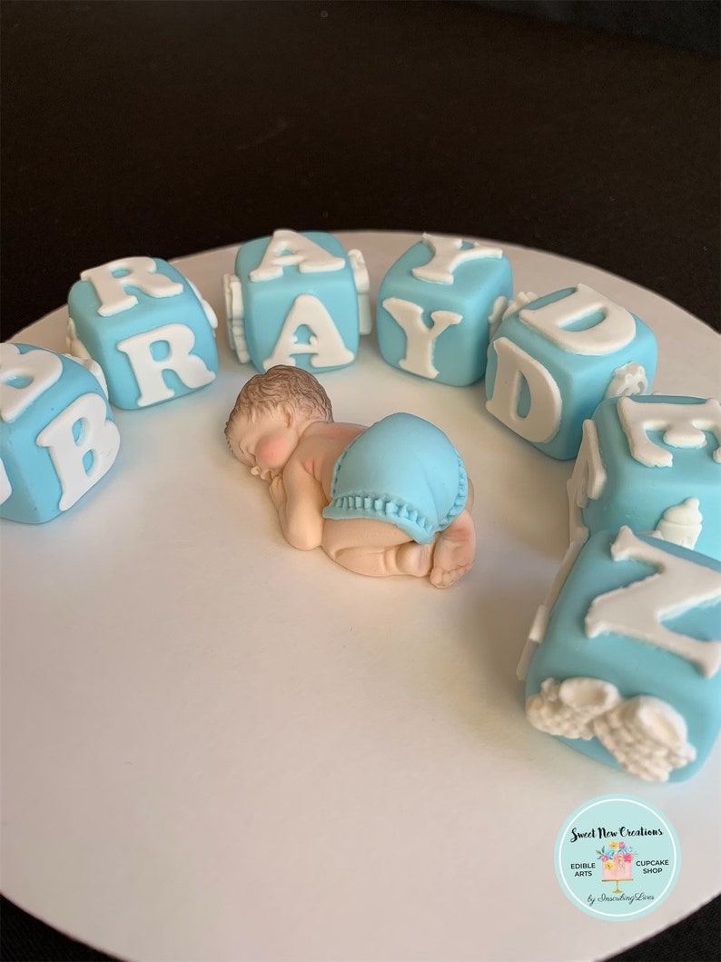Baby Blue Boy Letter Blocks Cake Topper Shower Edble Fondant | Etsy