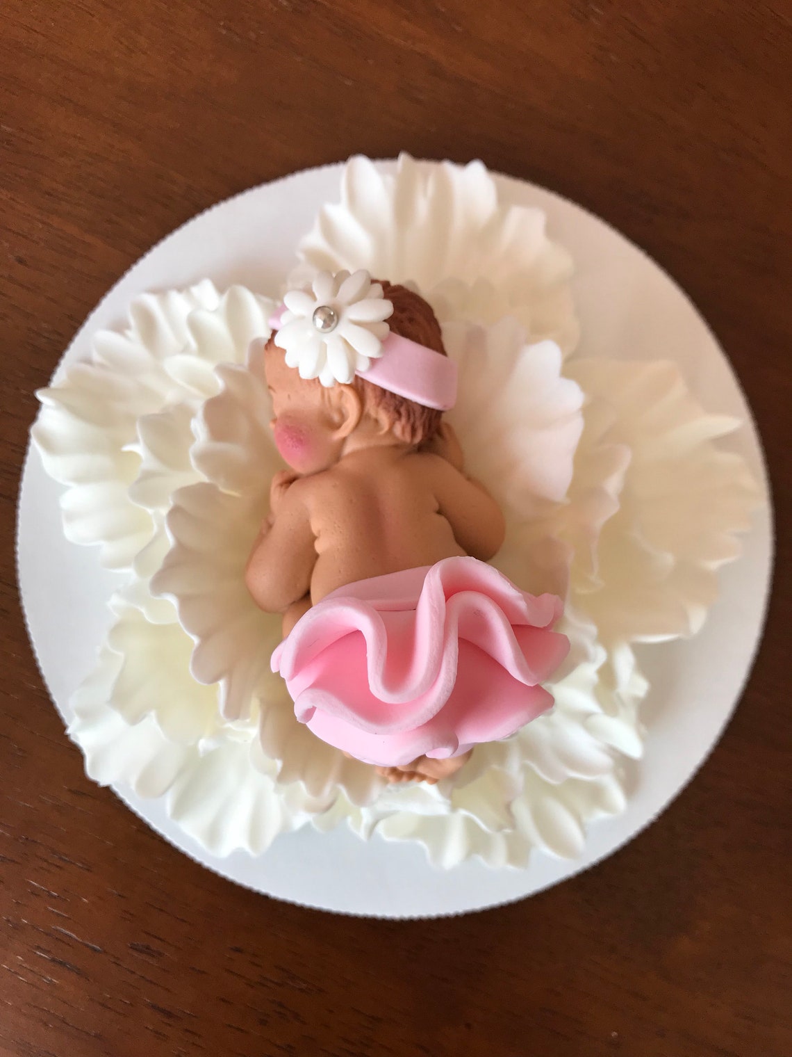 Baby on Flower Cake Topper Girl Baby Shower Cake Topper White | Etsy