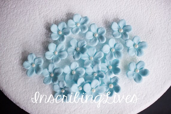 Mini fondant flowers 36pcs baby blue Baby shower cake topper | Etsy