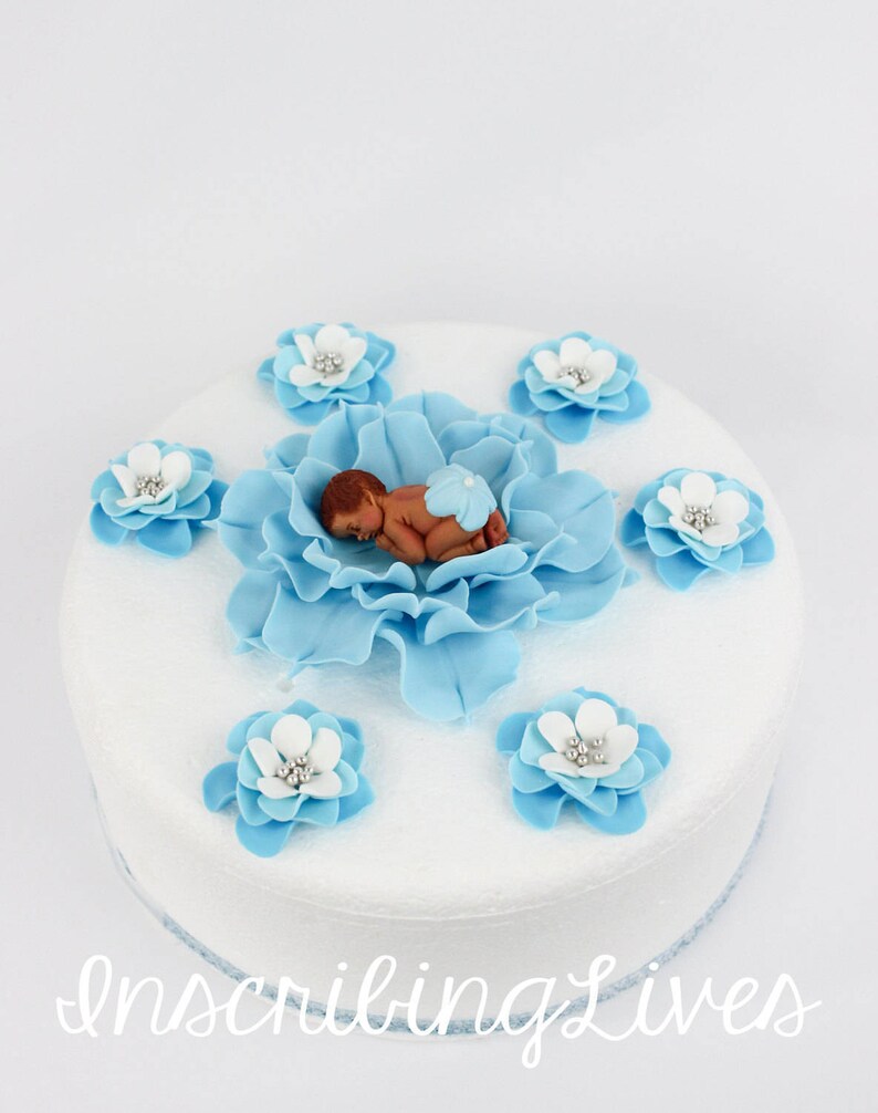 Boy Baby Shower Cake Topper Baby Blue Fondant Flowers Baby on | Etsy