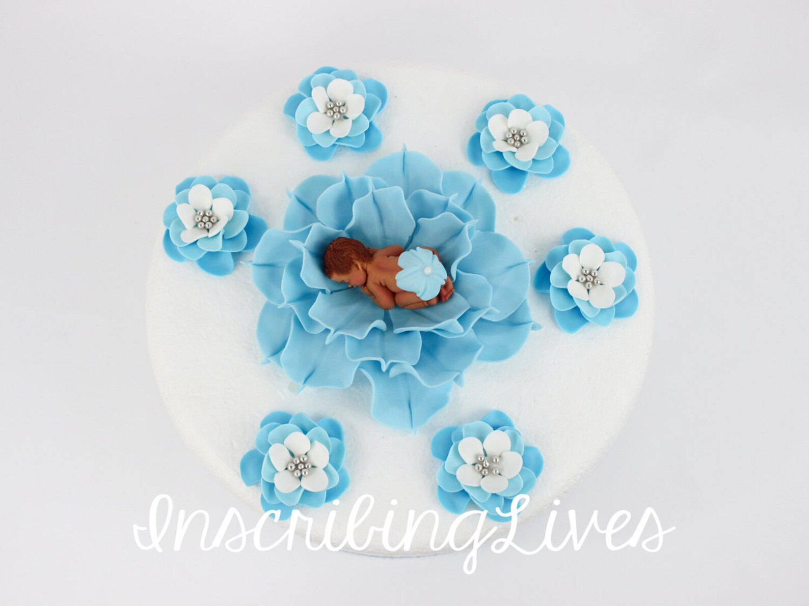 Boy Baby Shower Cake Topper Baby Blue Fondant Flowers Baby on | Etsy