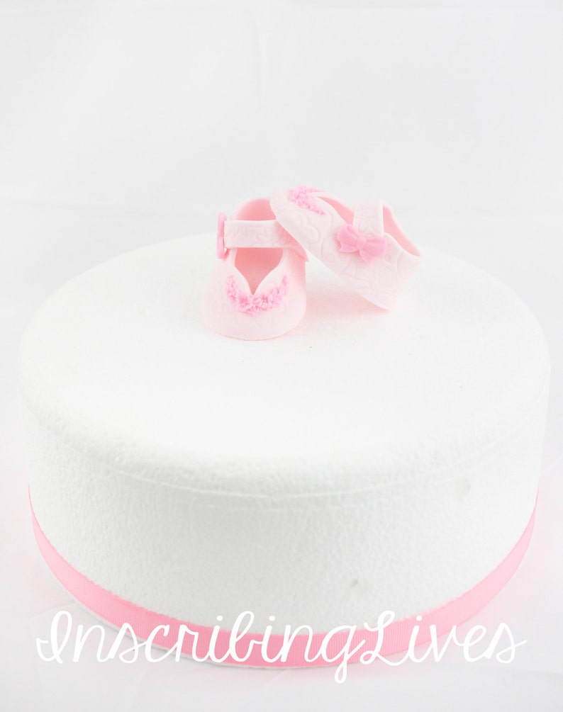 Pink baby shoes cake topper girl christening cake topper baby | Etsy