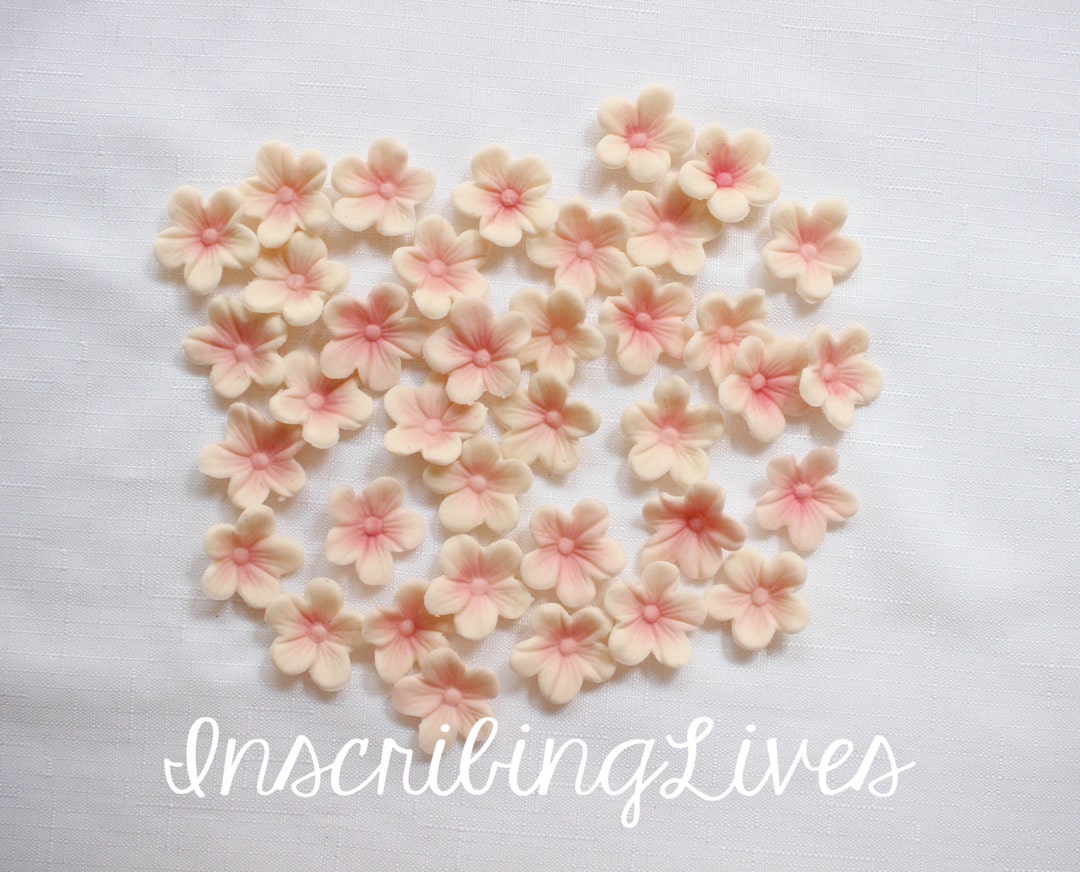 Fondant Flowers, 36pcs Ivory Pink Blossom, Edible Fondant Flowers ...