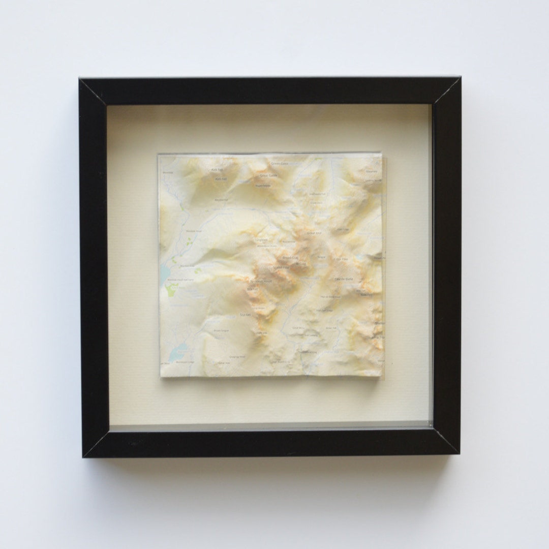 Scafell Pike, 3D Map, Framed Relief Map, Topography, Mountain, Lake ...