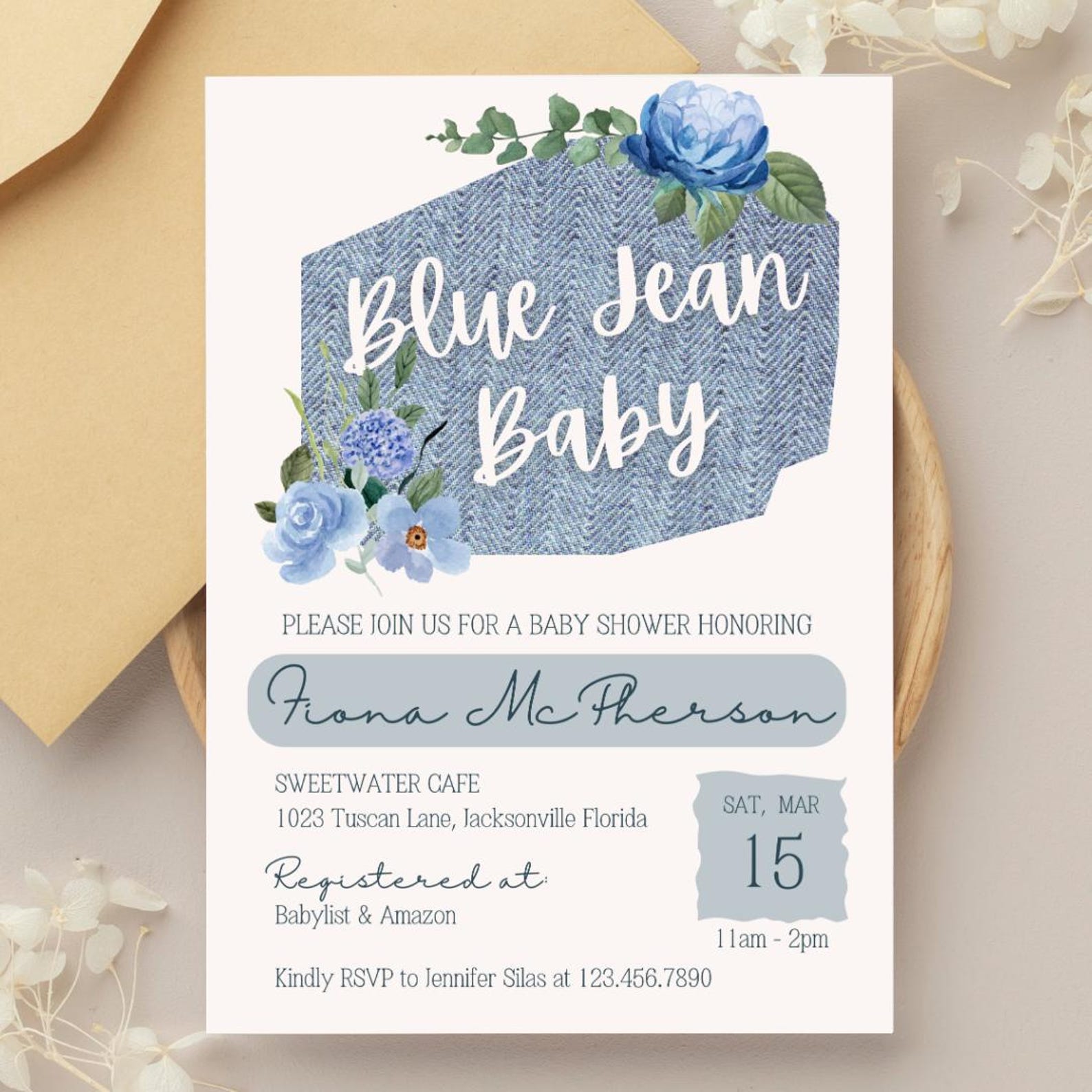Blue Jean Baby Shower 5x7 Invite Template, Denim Theme Shower, Boy Baby ...