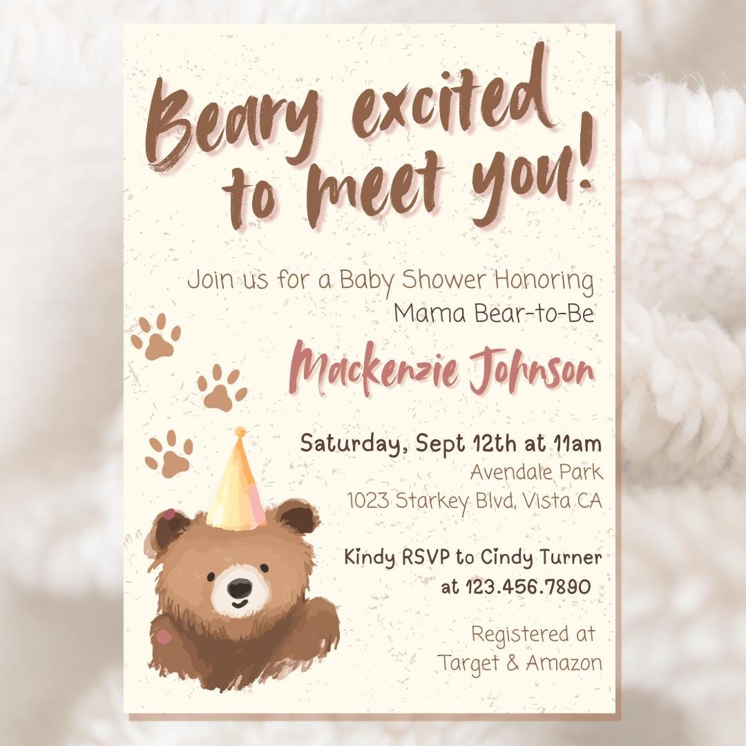 Beary Excited to Meet You Editable Baby Shower Invitation 5x7, Bearly ...