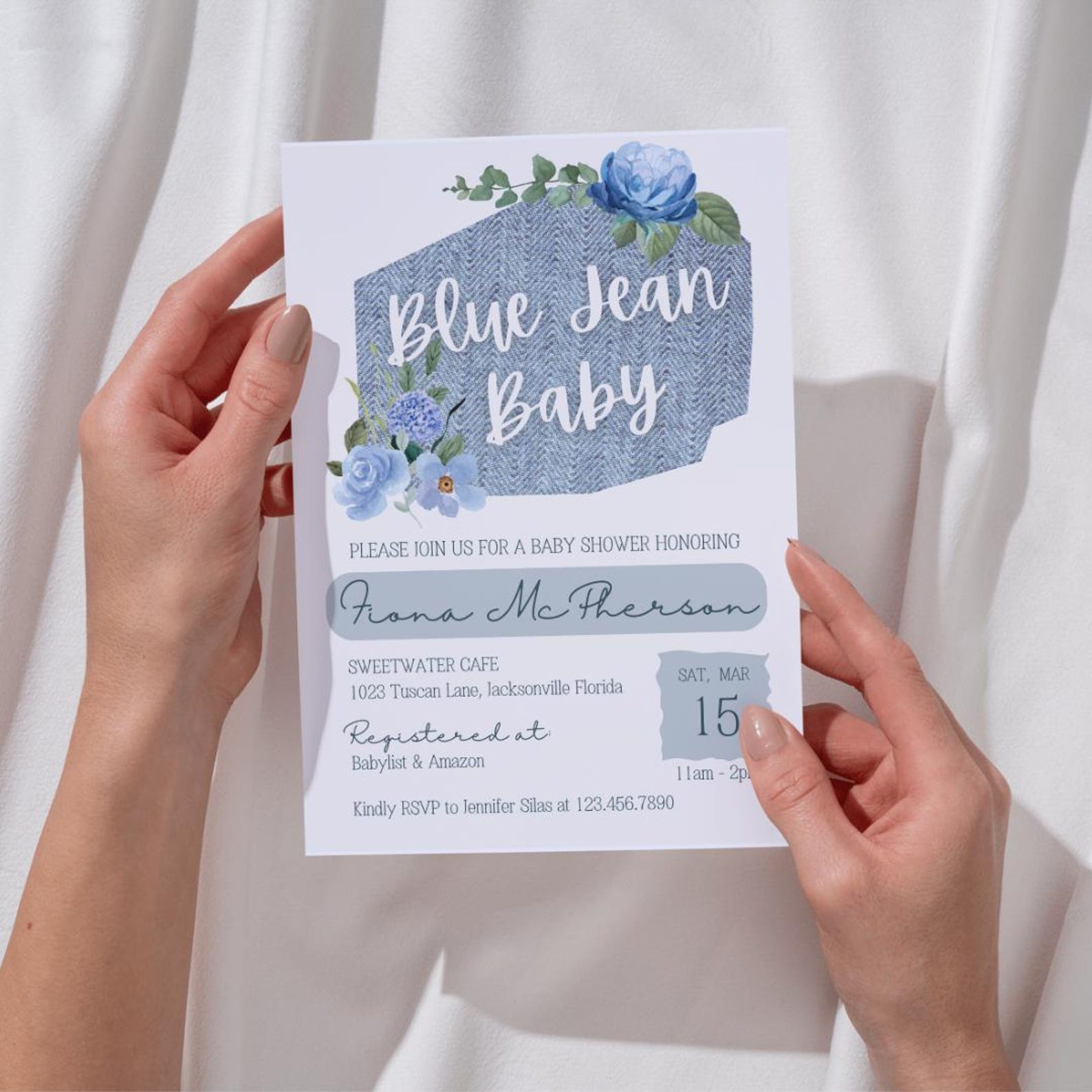 Blue Jean Baby Shower 5x7 Invite Template, Denim Theme Shower, Boy Baby ...