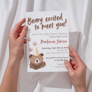 Beary Excited to Meet You Editable Baby Shower Invitation 5x7, Bearly ...