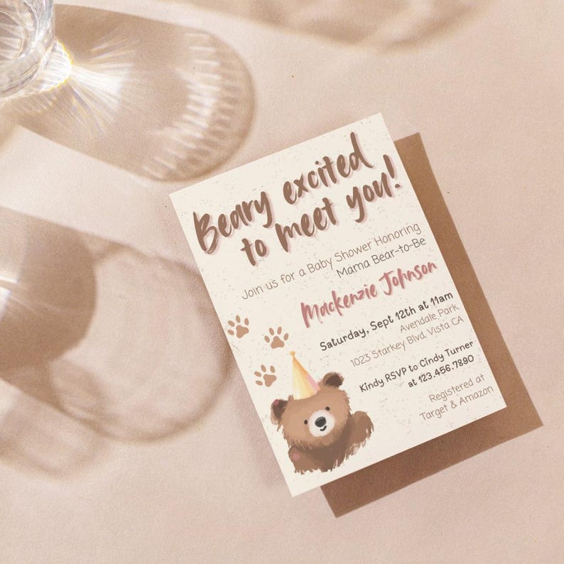 Beary Excited to Meet You Editable Baby Shower Invitation 5x7, Bearly ...