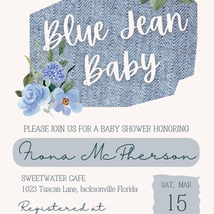 Blue Jean Baby Shower 5x7 Invite Template, Denim Theme Shower, Boy Baby ...